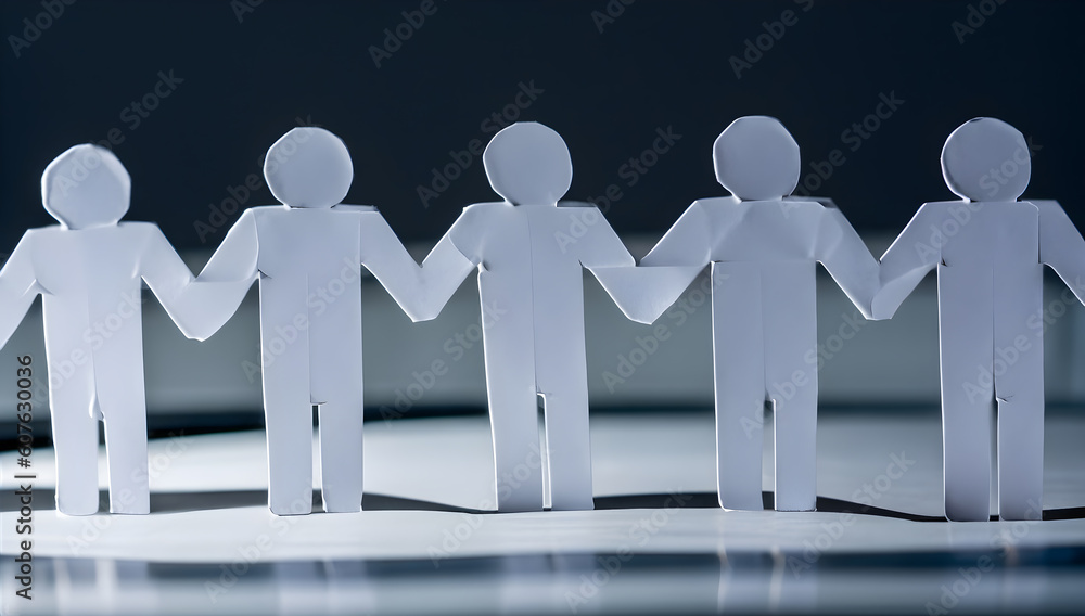 Human chain cut paper showing people holding hands to show their unity ...