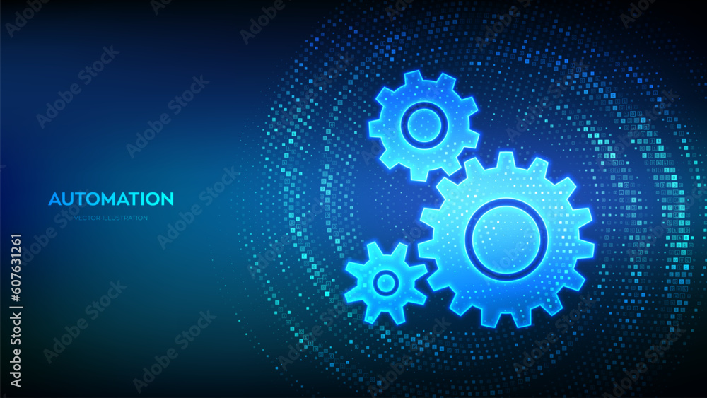 Automation Software background. Gears icons made with binary code. IOT and Automation concept ...