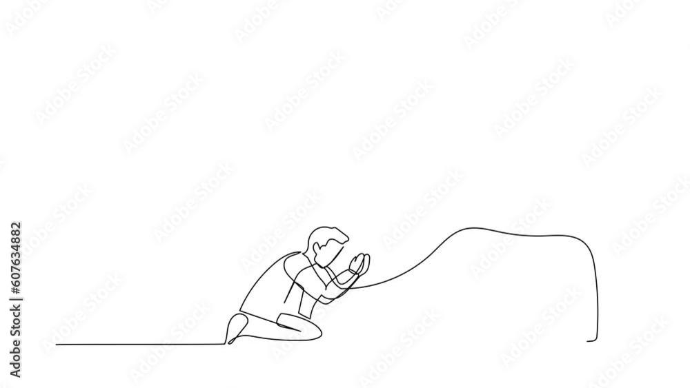 Self drawing animation of single line draw failed businessman kneeling ...
