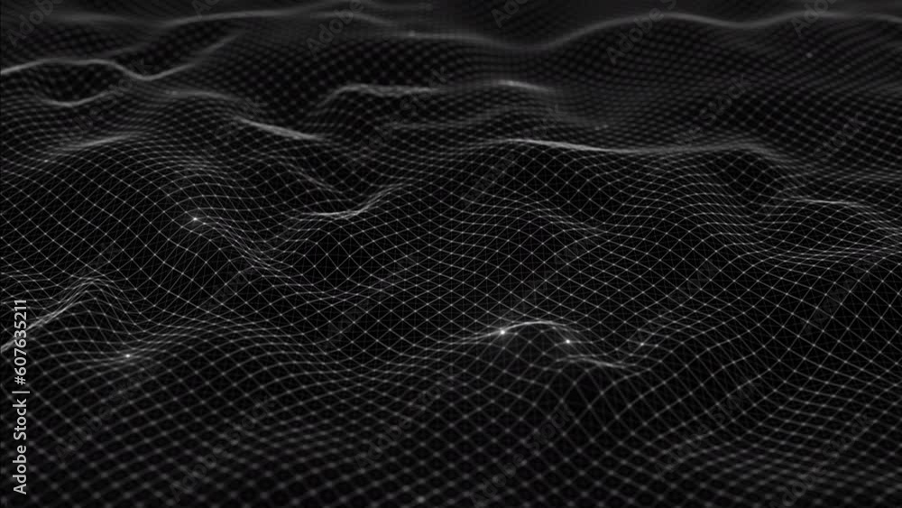 Flowing smooth Plexus terrain waves background. Grid, mesh of dots and ...