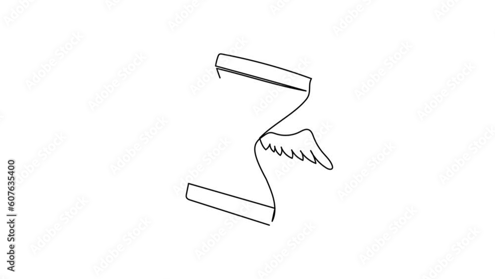 Self drawing animation of single one line draw flying hourglass with ...