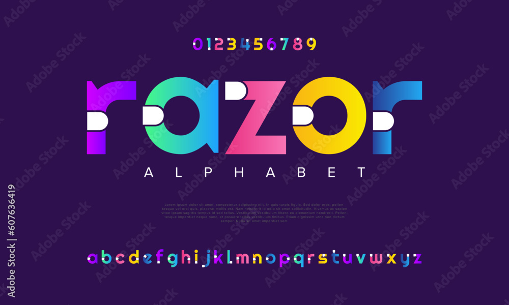 Razor abstract digital technology logo font alphabet. Minimal modern ...