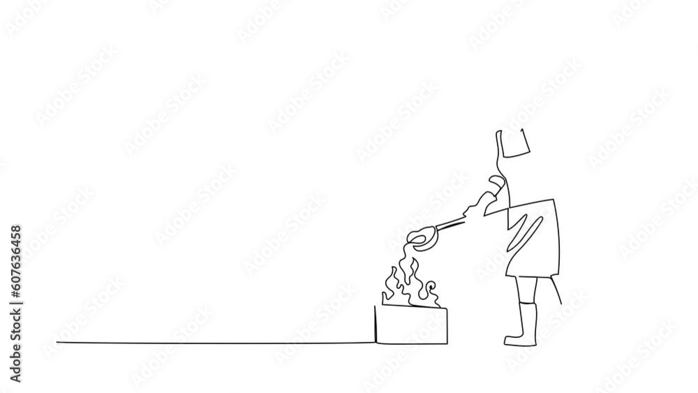 Self drawing animation of single line draw female blacksmith wearing ...