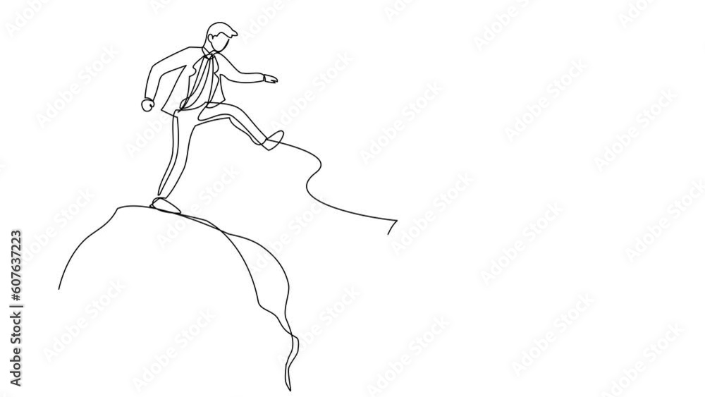Self drawing animation of single line draw businessman kick throw male ...