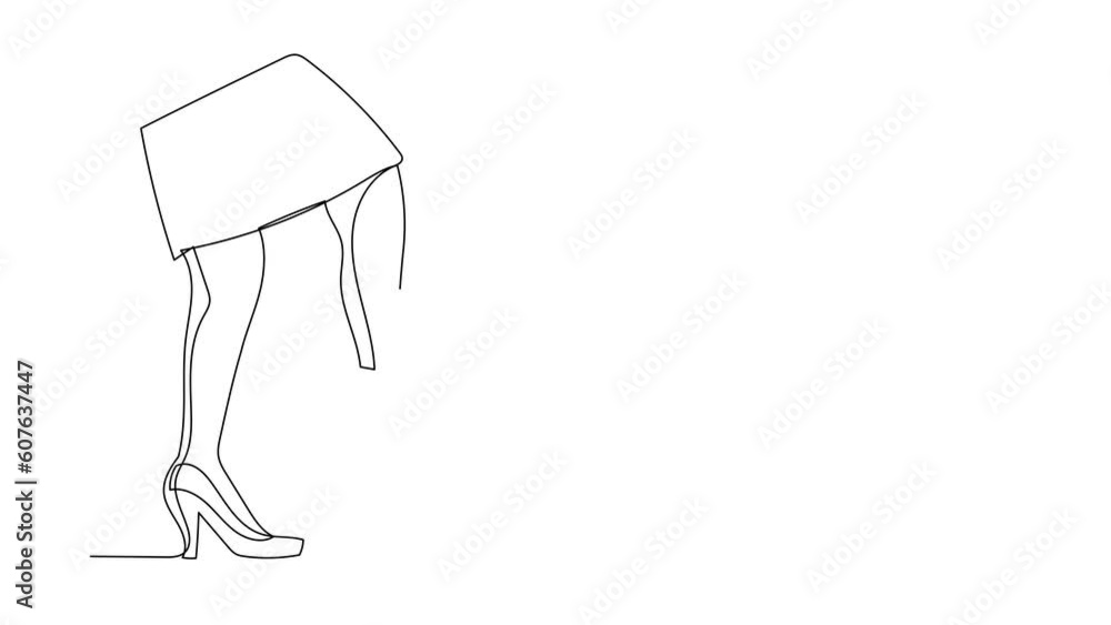 Self drawing animation of single one line draw businesswoman foot ...
