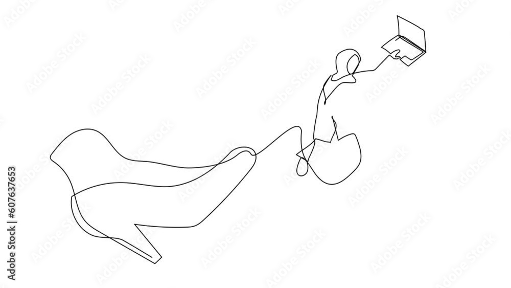 Self drawing animation of single one line draw Arabian businesswoman ...