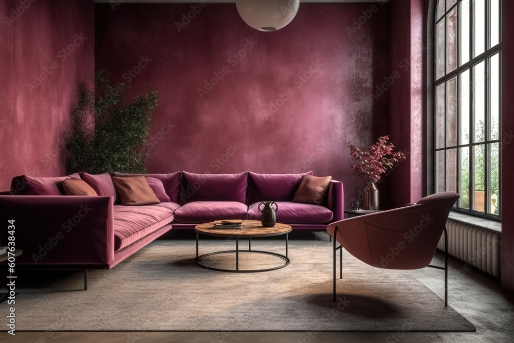 Viva magenta trend living room color. A vibrant couch accent ...