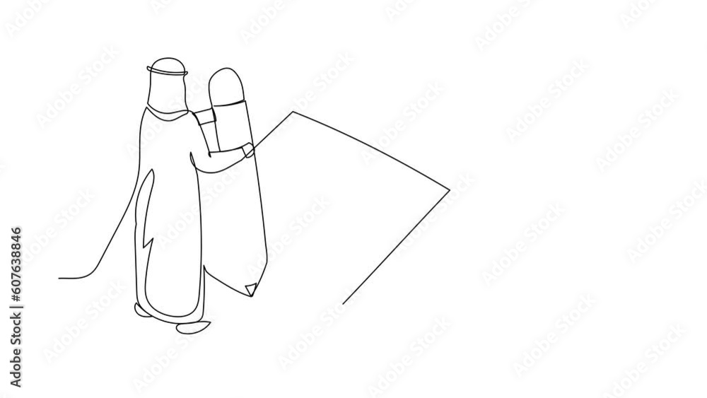 Self drawing animation of single one line draw Arabian businessman ...