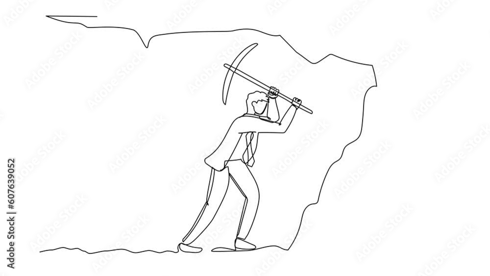 Self drawing animation of single line draw businessman digging with ...