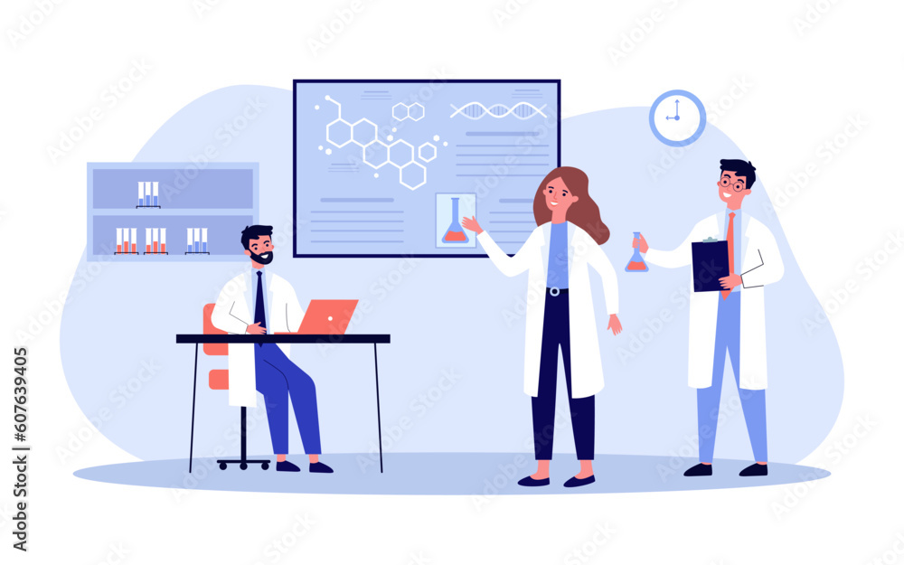 Scientists studying genetic sequencing vector illustration. Doctors ...