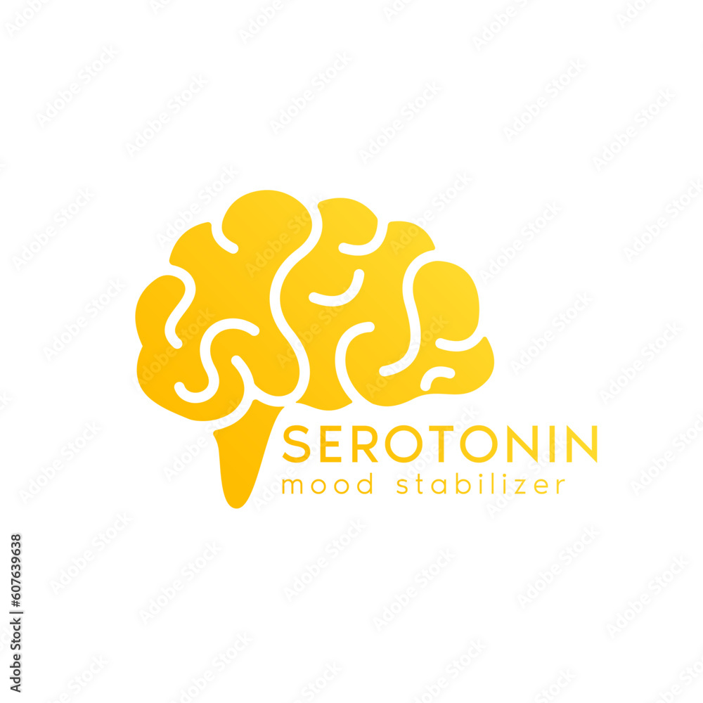 Brain chemistry serotonin. The mood stabilizer. Brain orange logo icon ...