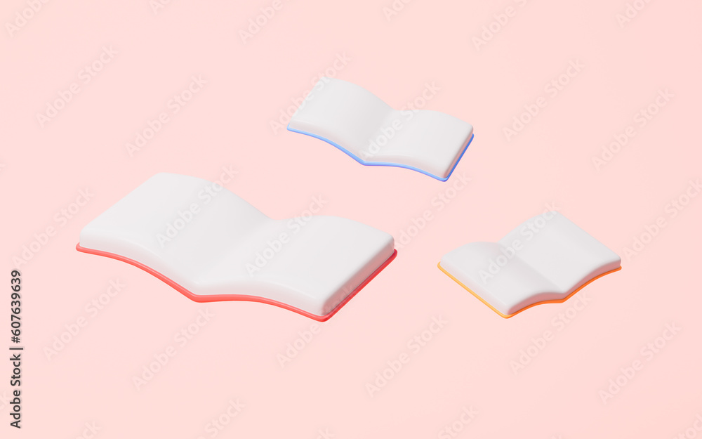 Cartoon opening books in the pink background, 3d rendering. Stock ...
