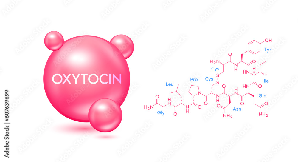 Oxytocin model red and structural chemical formula. Symbol 3D icon ...
