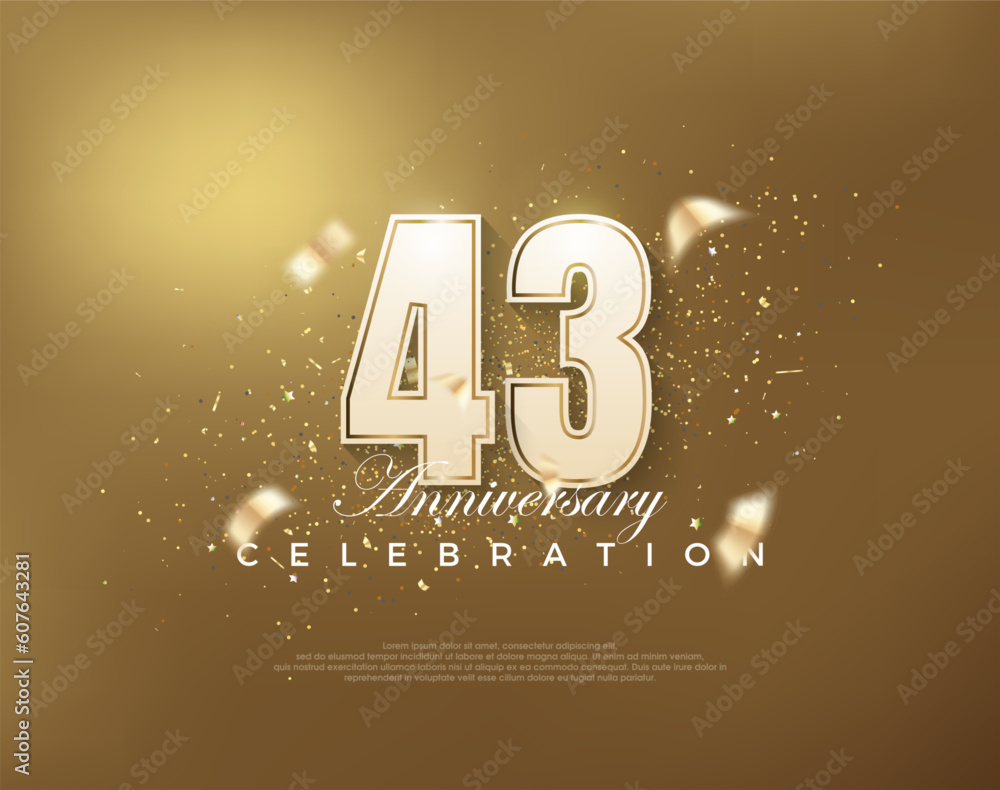 Luxury gold 43rd anniversary celebration with white numbers on gold ...