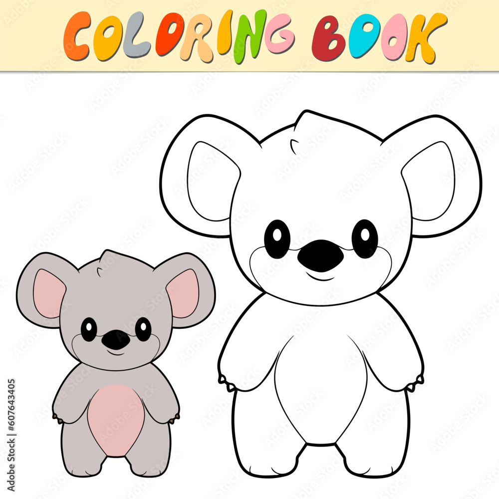 Koala coloring book or page for kids. Cute Koala black and white vector ...