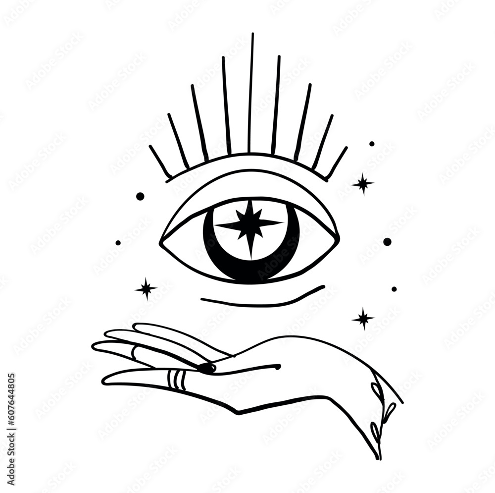 Female hand holding a mystical eye, magical witch tattoo, mystery ...