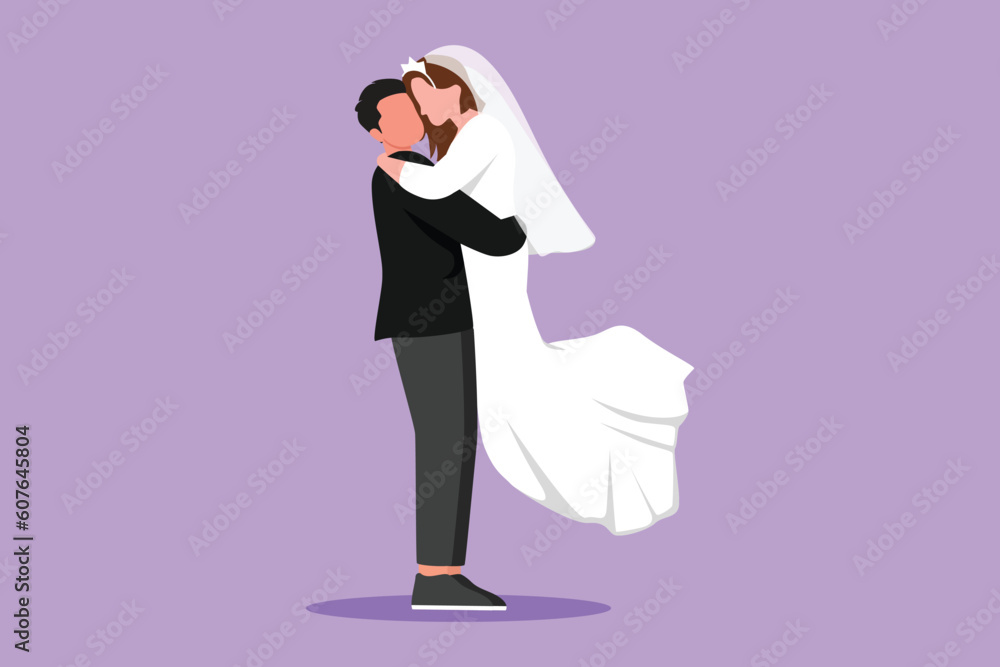 Cartoon flat style drawing romantic married couple in love kissing and ...