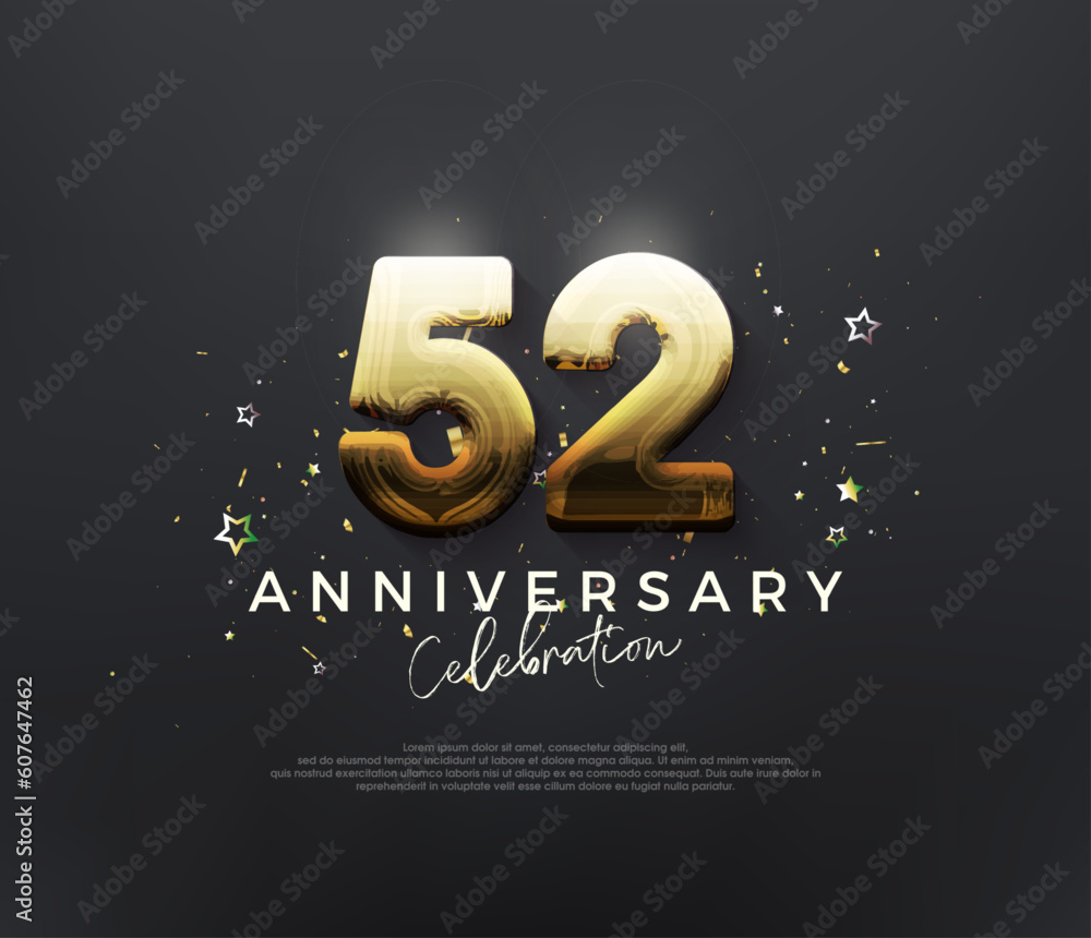 52nd anniversary celebration, with shiny gold numbers on a black ...