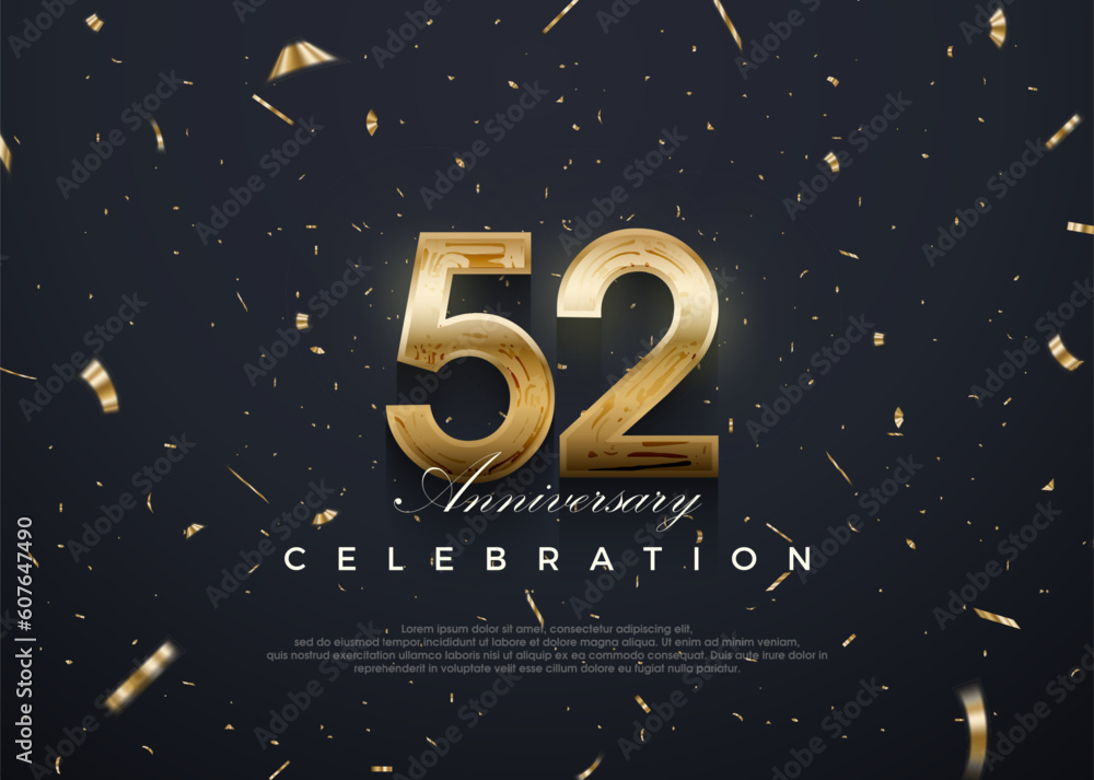 52nd anniversary celebration, vector 3d design with luxury and shiny ...