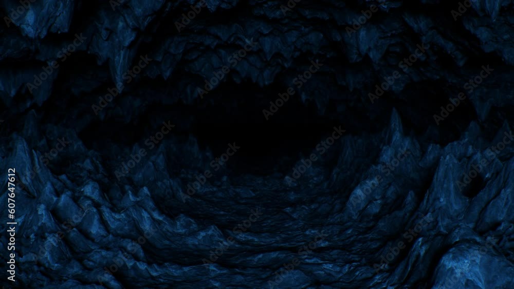 Journey Through Deep Dark Rocky Cave With Stalactites And Stalagmites ...