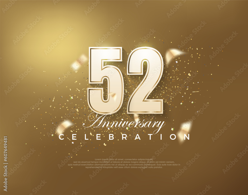 Luxury gold 52nd anniversary celebration with white numbers on gold ...