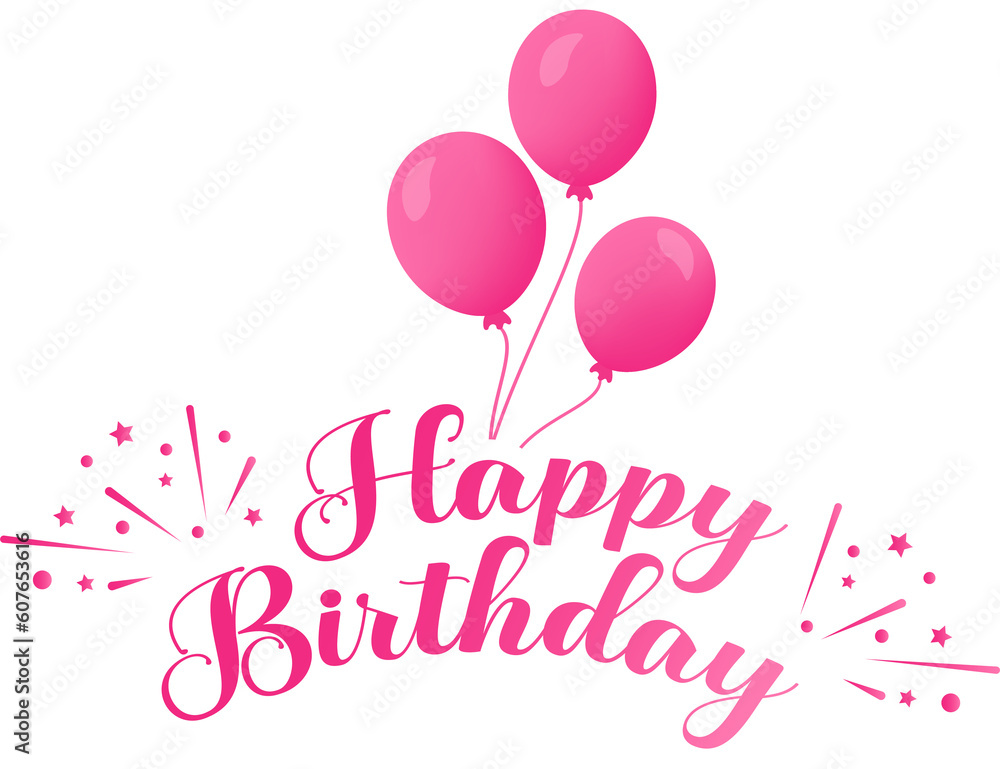 Happy birthday lettering with pink letter and balloon. Happy birthday ...