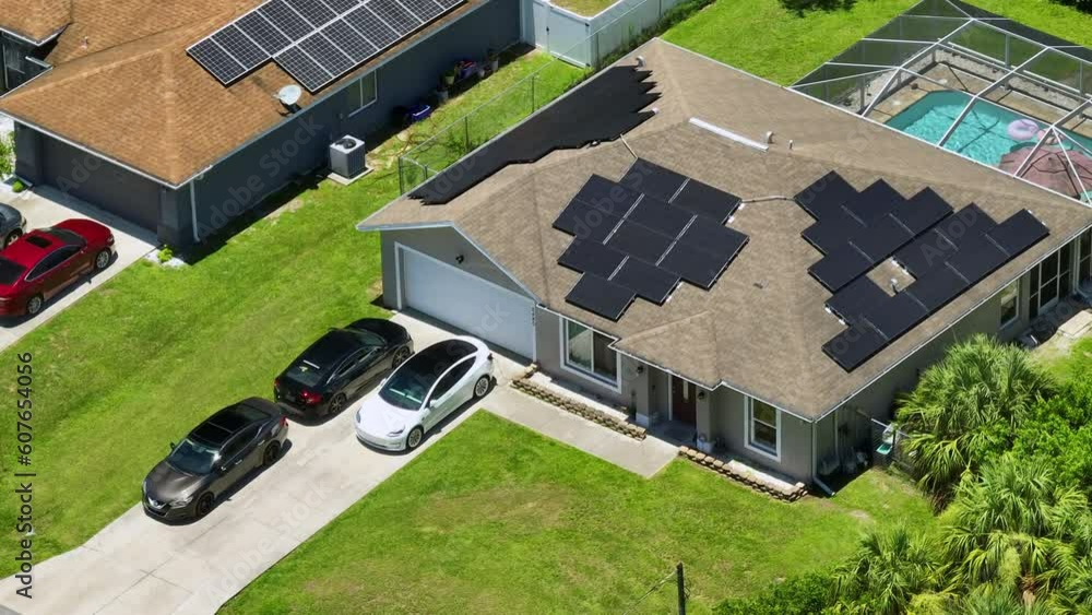 Standard american residential house with rooftop covered with solar ...