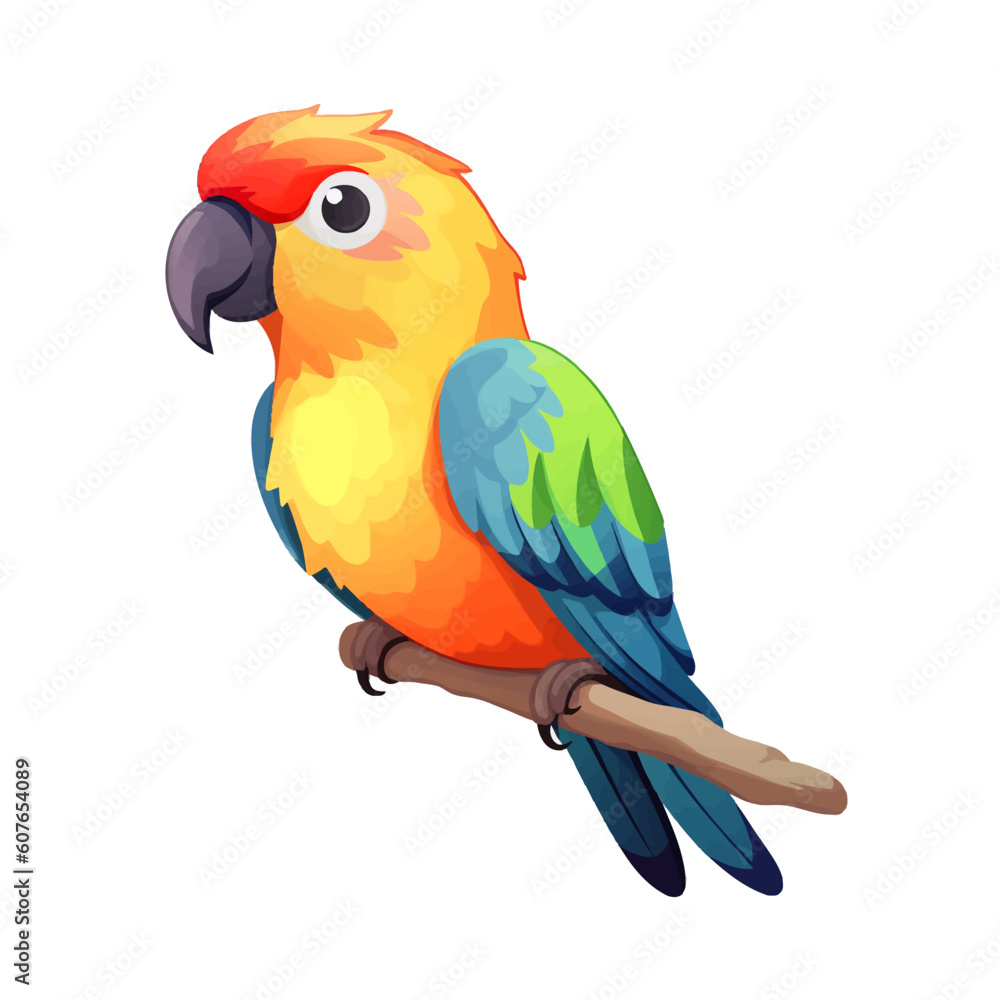 Cute colorful parrot isolated on white background. Cartoon vector ...