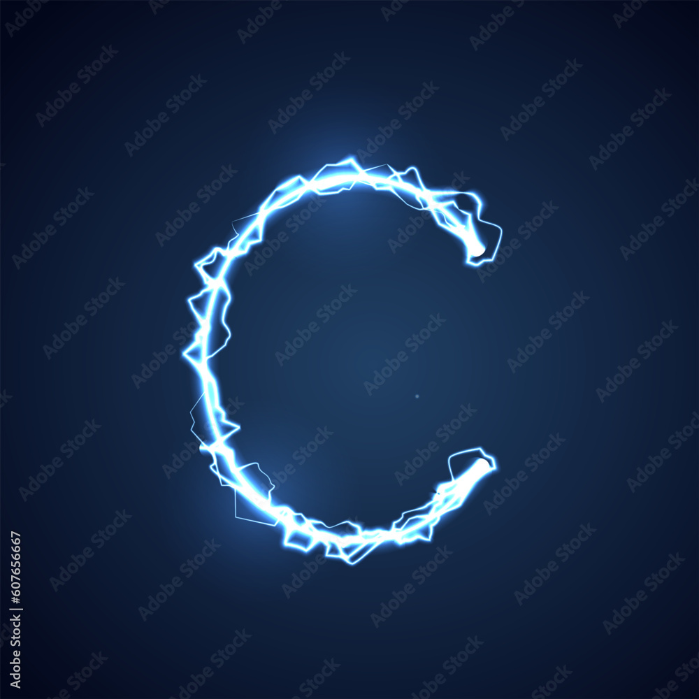 Blue lightning style letter or alphabet C. lightning and thunder bolt ...