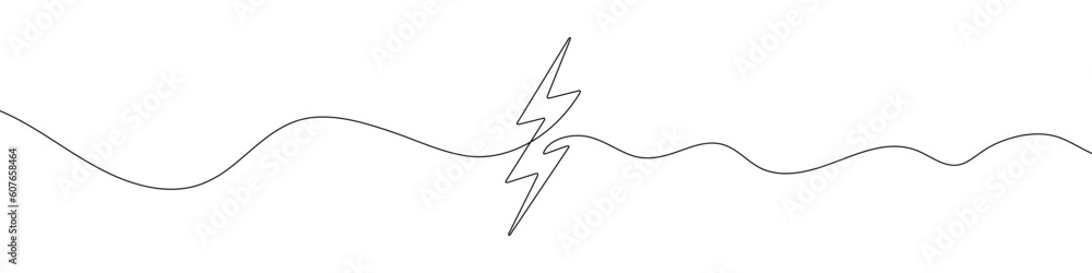 Lightning icon in continuous line drawing style. Line art of lightning ...