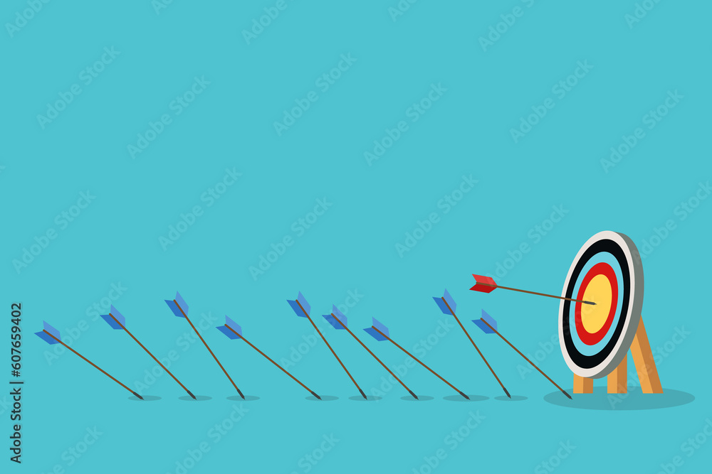 Business challenge failure and success concept. Blue arrows missed ...