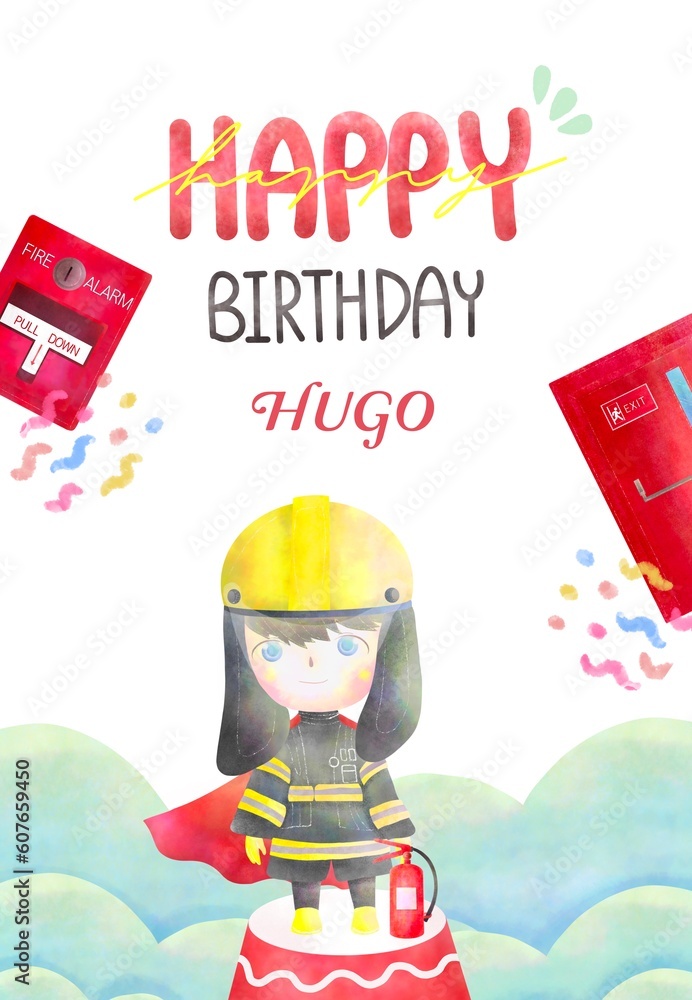 Firefighter happy birthday card. Superhero firefighter happy birthday ...
