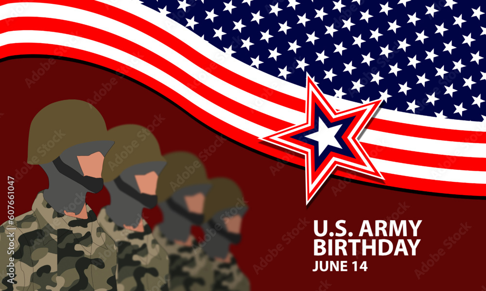 American soldiers marching and saluting American flag and bold text ...