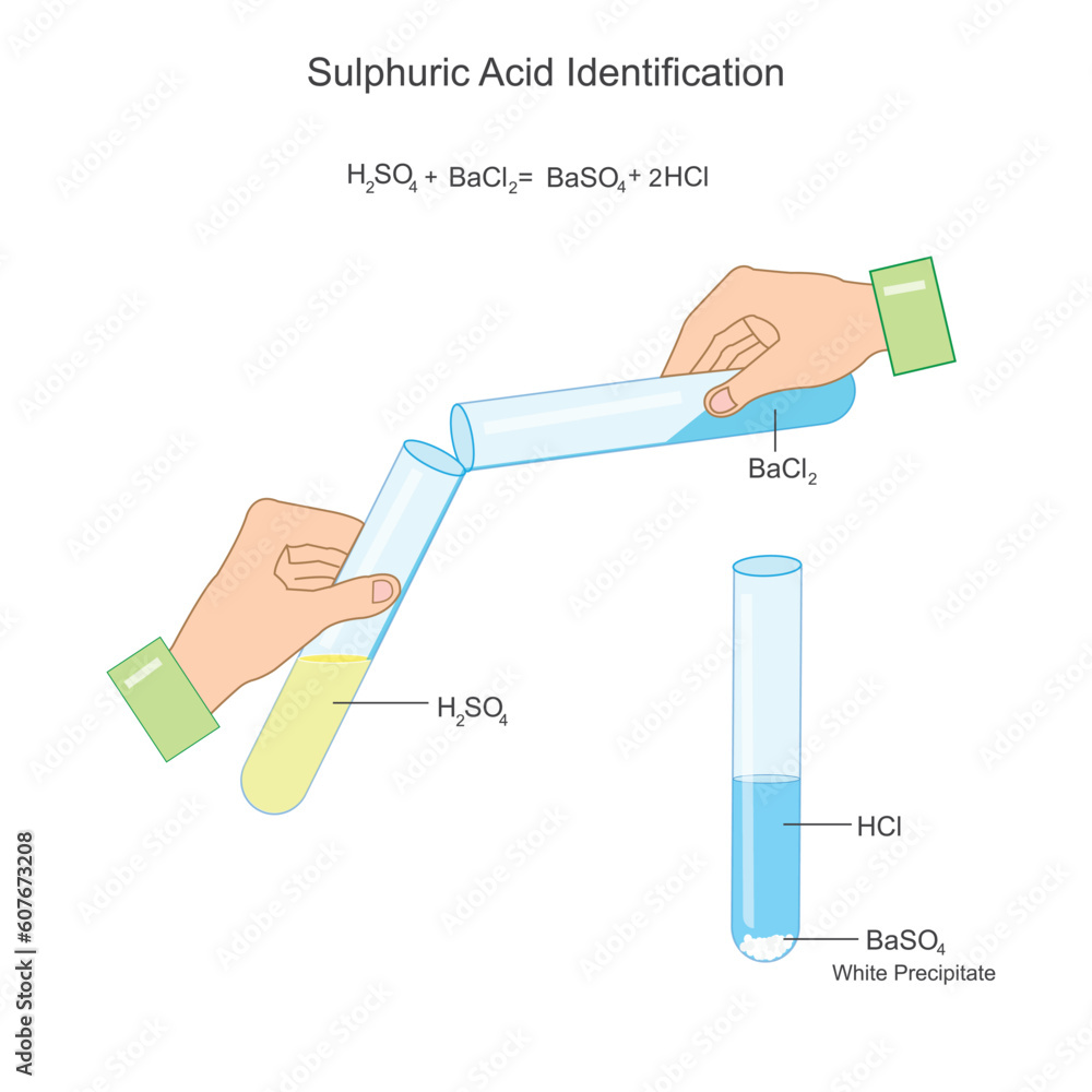 sulphuric acid identification test. Chemistry illustration. chemical ...