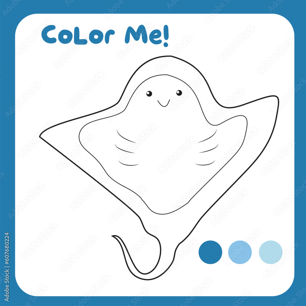 Coloring the stingray, the sea animal. Coloring sea animals worksheet ...