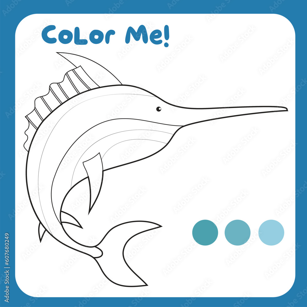 Coloring the swordfish, the sea animal. Coloring sea animals worksheet ...