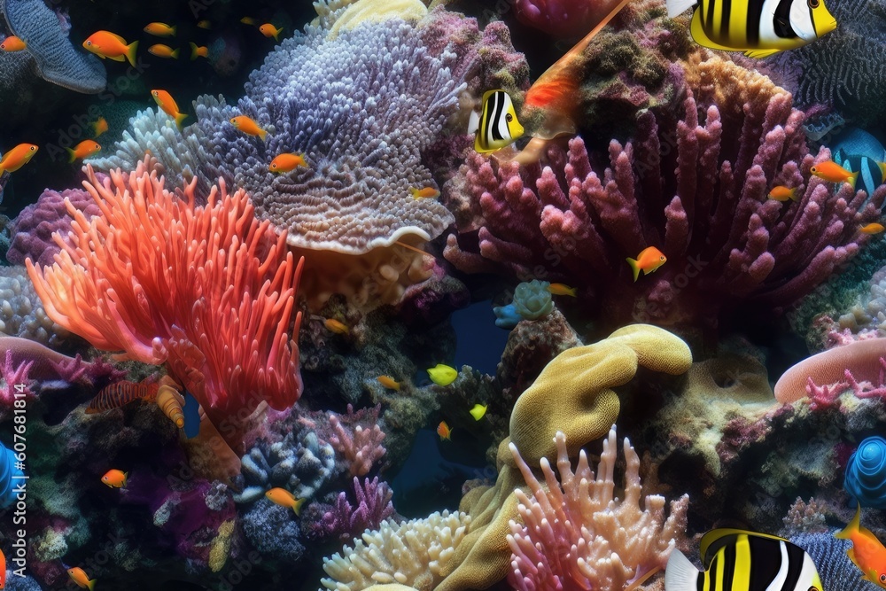 Tropical Aquarium with Fish, Coral. Anemones Seamless Texture Pattern ...