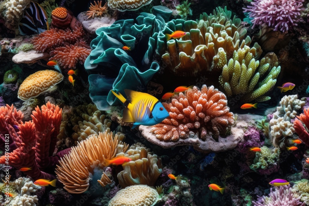 Tropical Aquarium with Fish, Coral. Anemones Seamless Texture Pattern ...