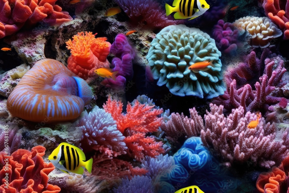 Tropical Aquarium with Fish, Coral. Anemones Seamless Texture Pattern ...