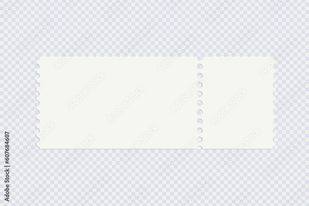 Blank event concert paper ticket with one stub rip line on transparent ...
