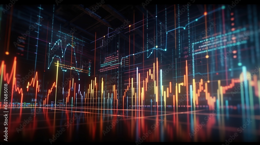 Trading charts abstract digital background with glowing diagrams ...