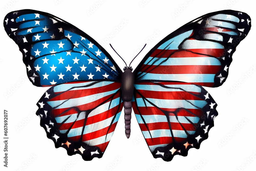 Patriotic American Flag Butterfly Clipart,white background. generative ...