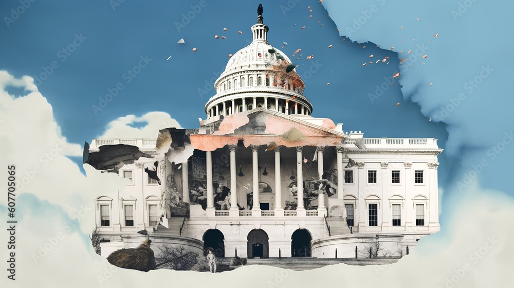 Artistic collage interpretation of the Whitehouse, creatively rendered ...