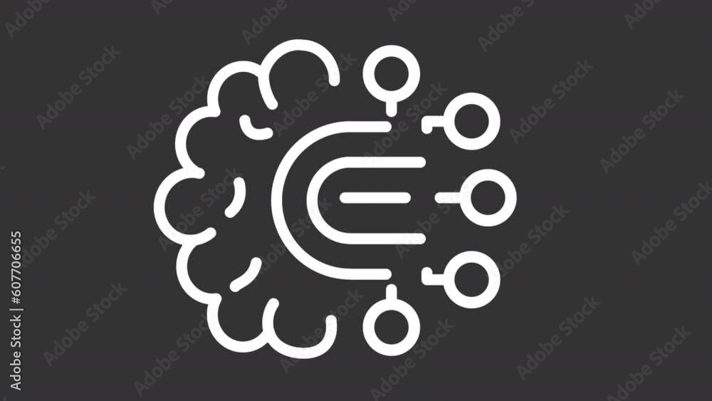 Animated digital brain white icon. Artificial intelligence line ...