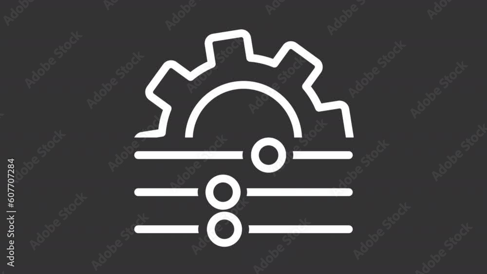 Adjustment white icon animation. Animated line spinning gear and slider ...