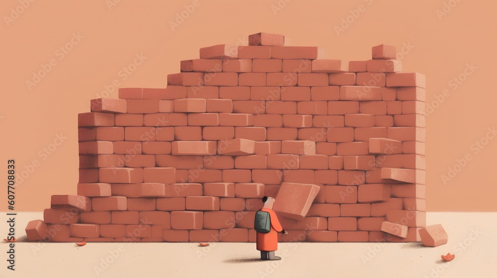 Building habits concept. A small people figure stacking bricks ...