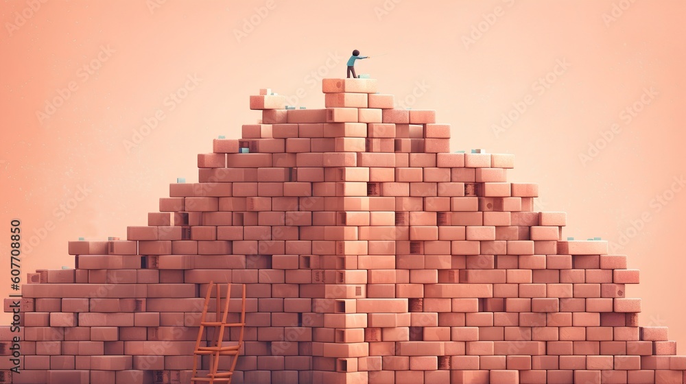 Building habits concept. A small people figure stacking bricks ...