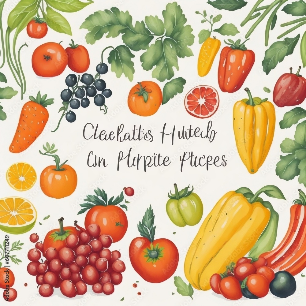 Fruits and Vegetables: Craft colorful watercolor clipart of delicious ...
