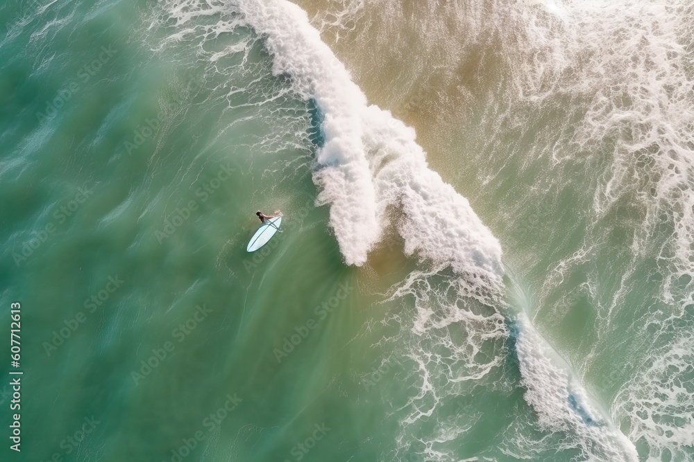 Surfer surfs on a board in the sea, view of the sea and a surfer from a ...