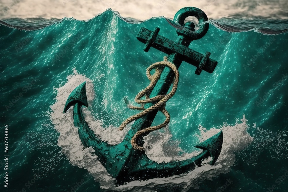 Anchor on the bottom of the ocean underwater, abandoned anchor from a ...